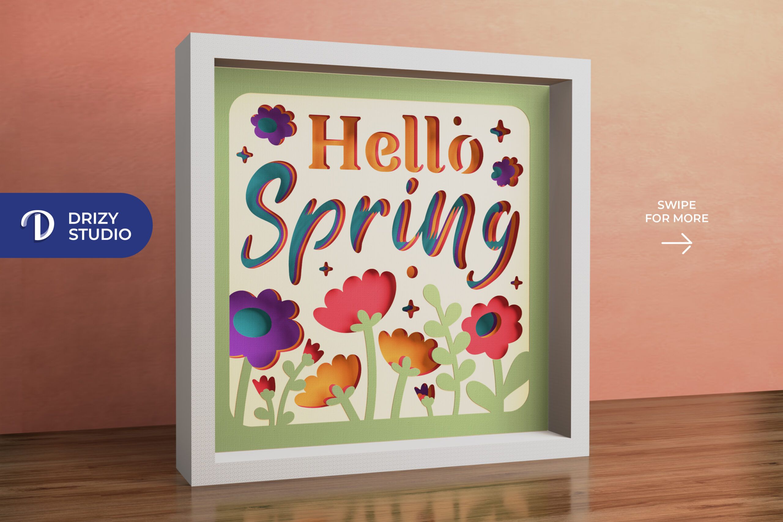 Hello Spring 3D Shadow Box - Spring 3D Light Box | Drizy Craft
