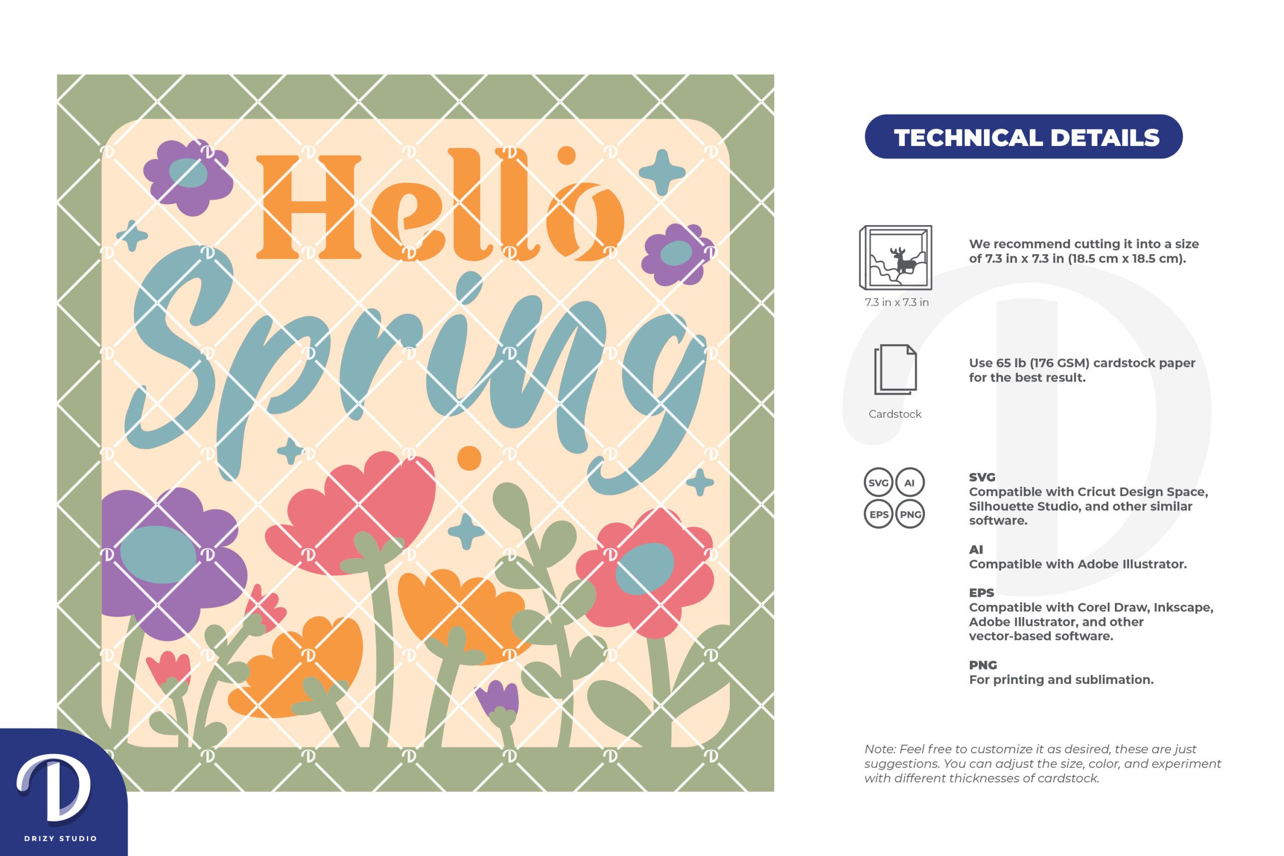 Hello Spring 3D Shadow Box - Spring 3D Light Box | Drizy Craft