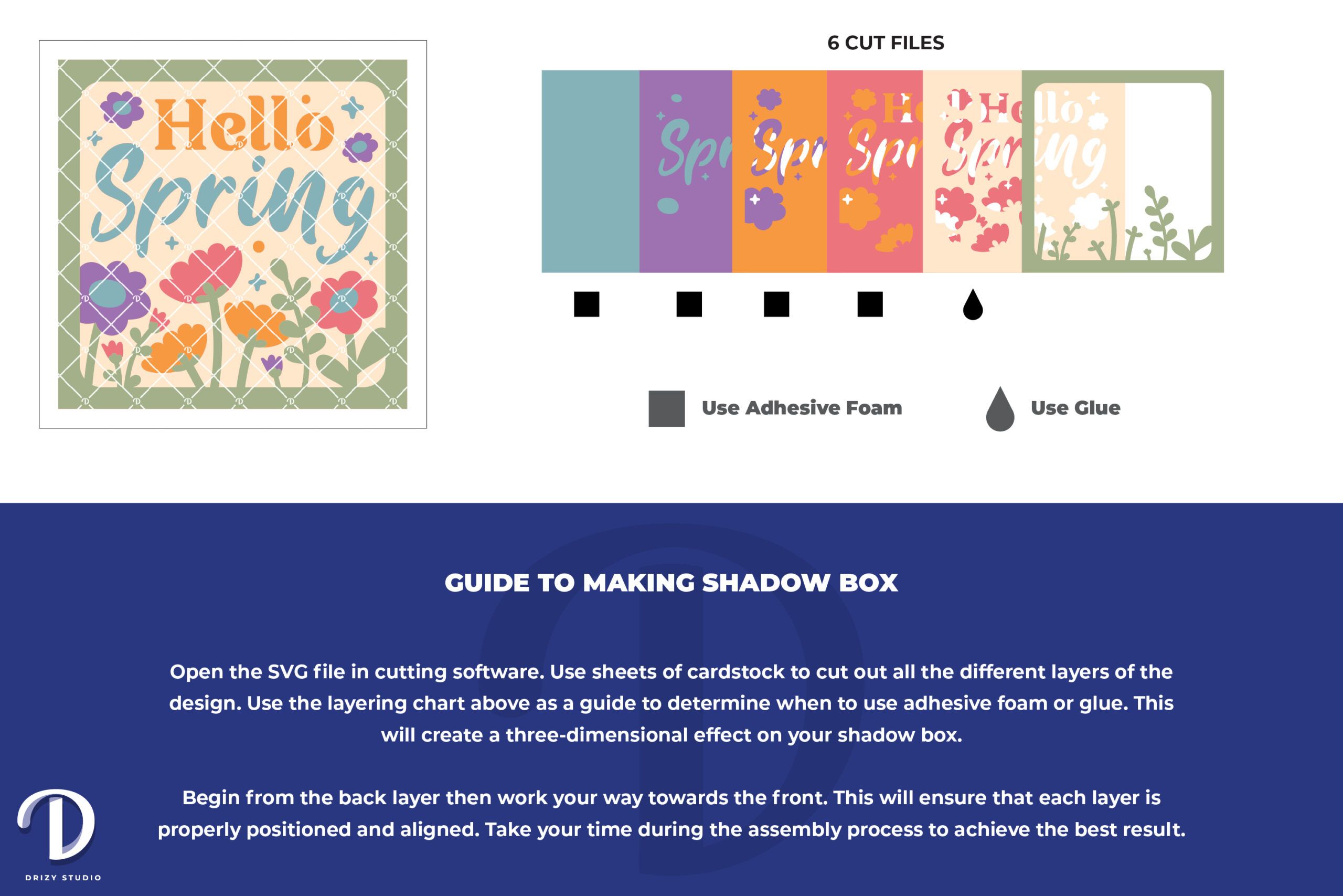 Hello Spring 3D Shadow Box - Spring 3D Light Box | Drizy Craft
