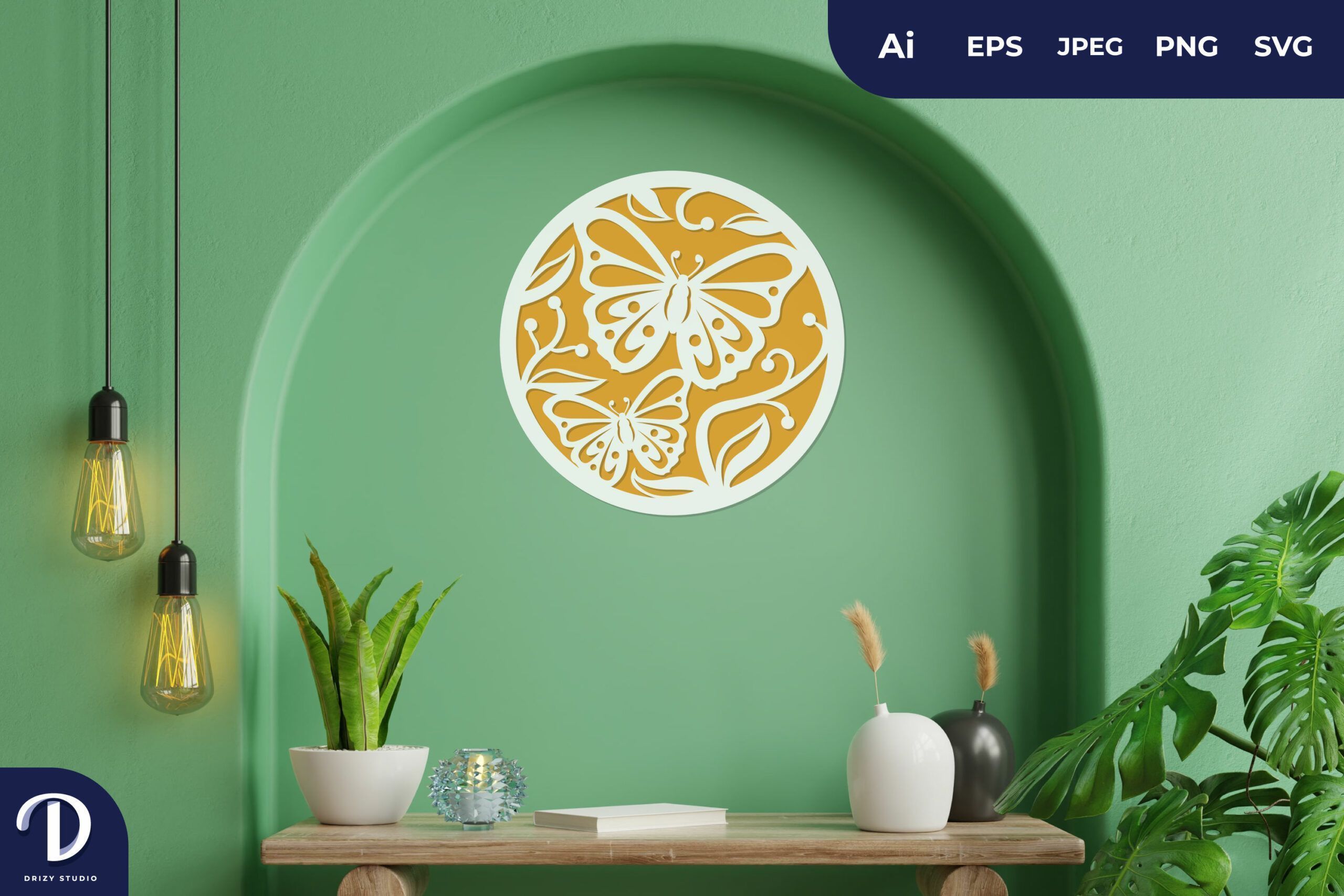 Beautiful Butterfly SVG in Round Frame Papercut | Drizy Craft