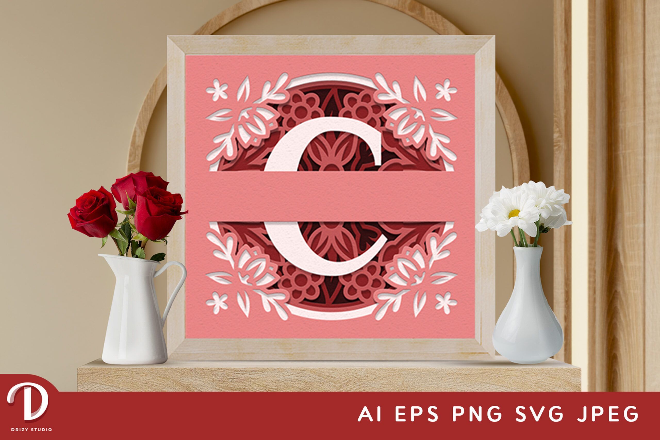 Floral Split Monogram C 3D Paper Cutting File SVG | Drizy Craft | Drizy ...