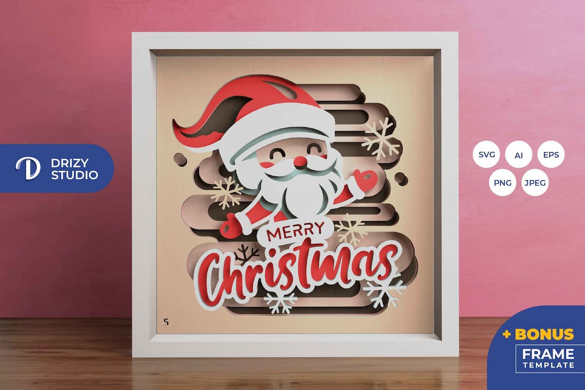 Santa Claus 3D Shadow Box - Merry Christmas 3D Light Box | Drizy Craft | Drizy Craft
