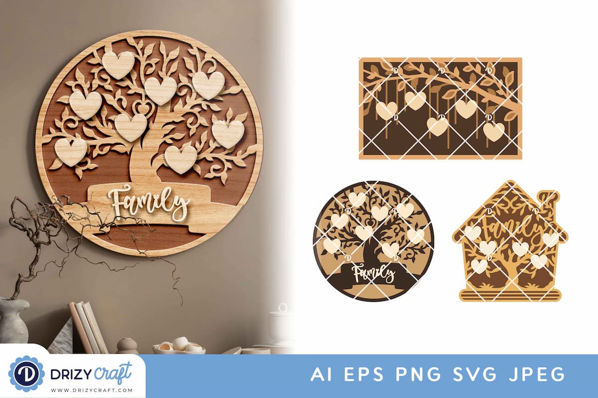 Family Tree Laser Cut 3D Design Set of 3 SVG | Drizy Craft